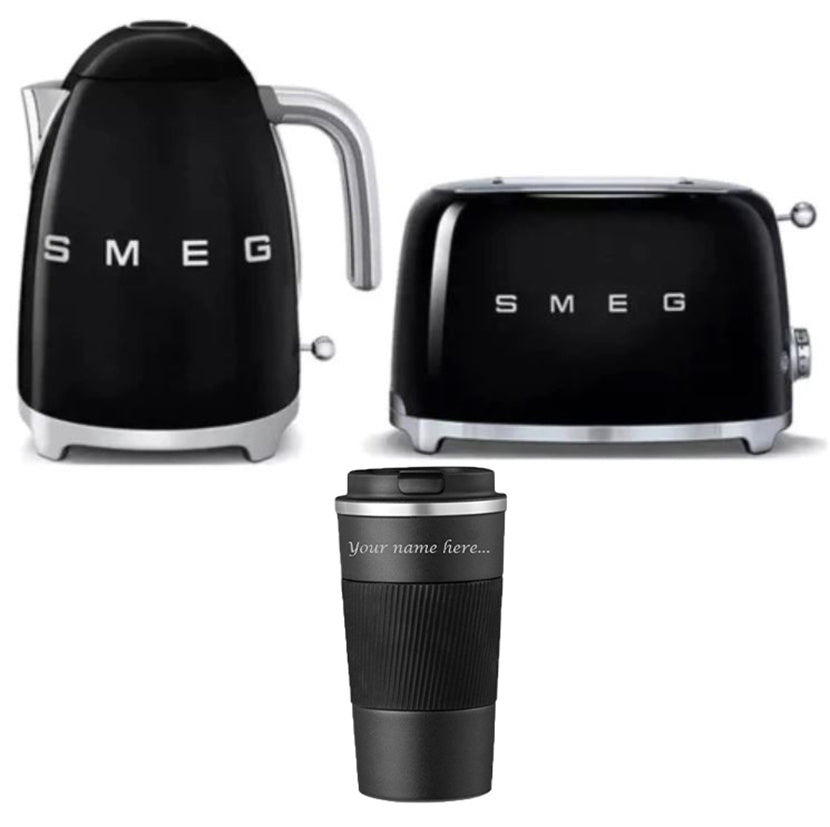 SMEG Kettle and Toaster Bundle with Travel Mug in Black – Lovii